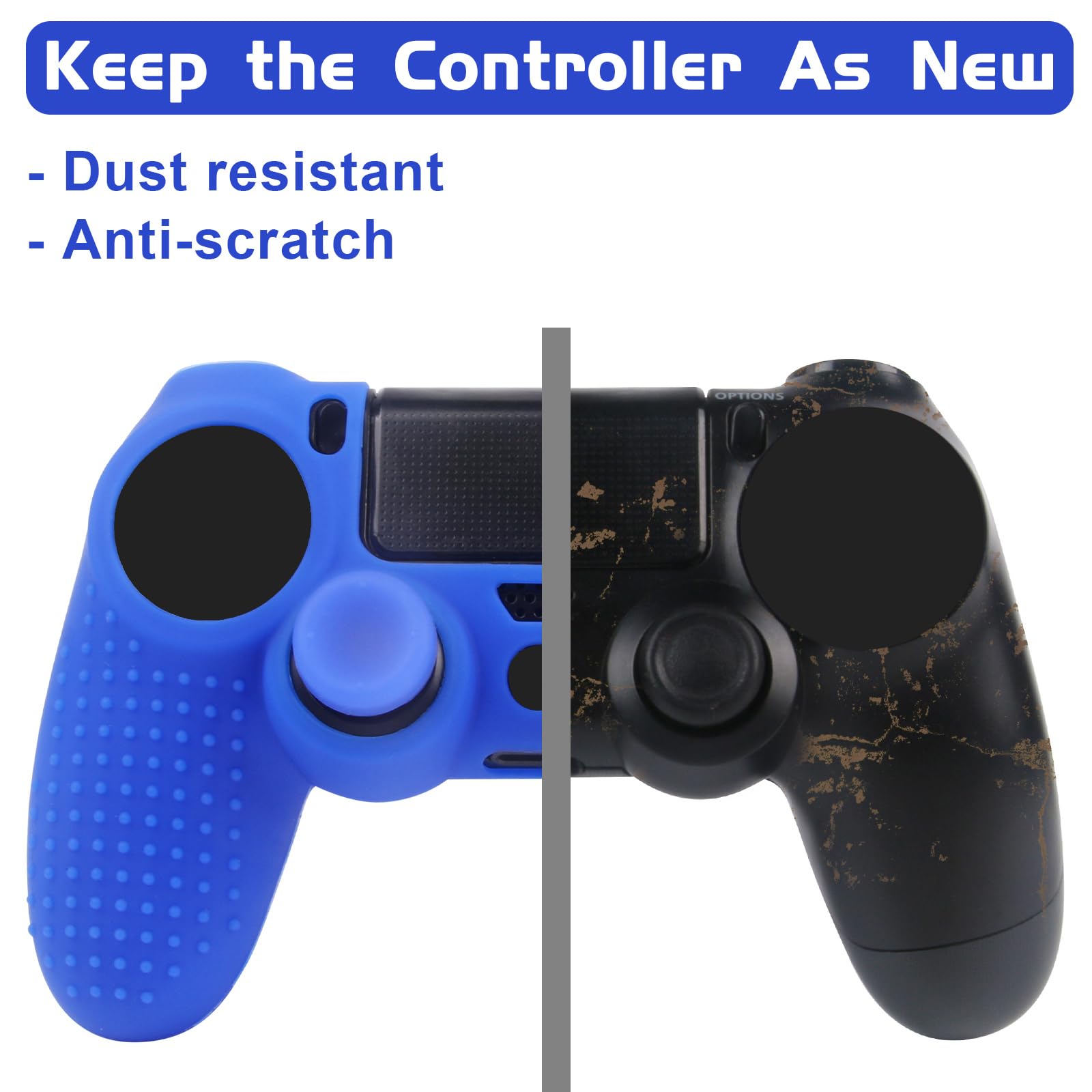 Silicone Cover Compatible with PS4 Controller, Anti-Slip Silicone Controller Skins Protector Compatible with /PS4 Slim/PS4 Pro Controller with 4 Pairs of Thumb Grips, 1Pieces Blue