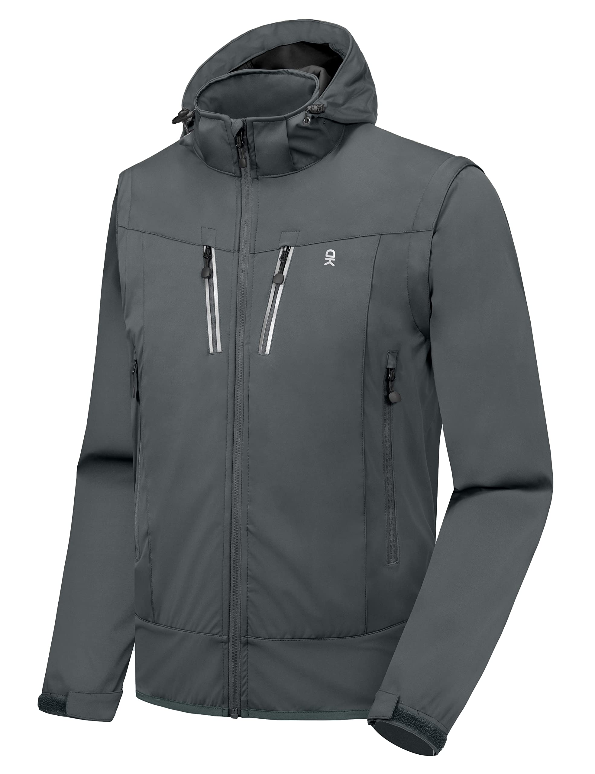 Little Donkey Andy Men's Lightweight Softshell Jackets with Detachable Hood and Sleeves Grey Large