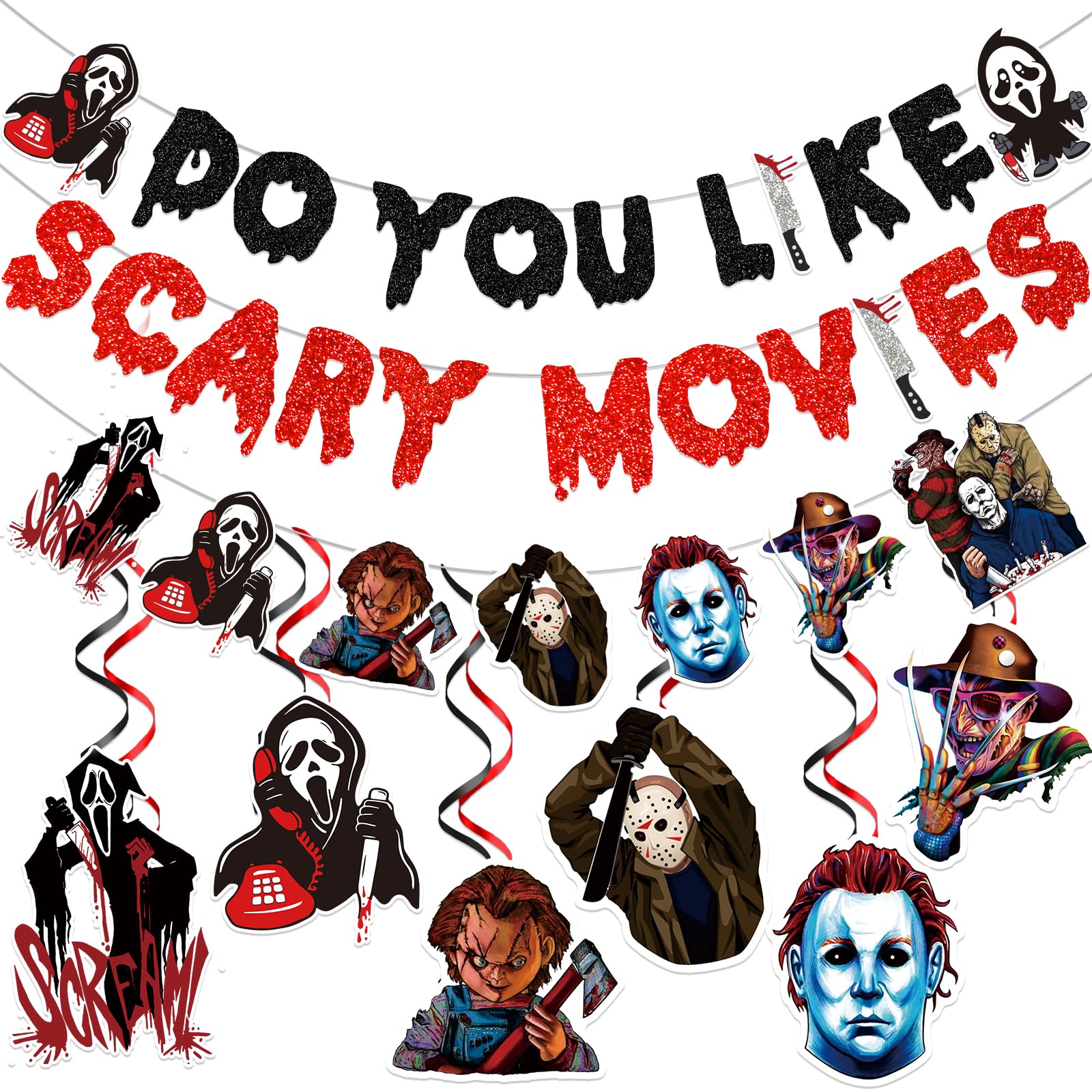 TTDQ Do You Like Scary Movies Banner Horror Party Decorations Scream Party Decorations Halloween Banner Halloween Hanging Decorations for Bloody Scream Halloween Decorations