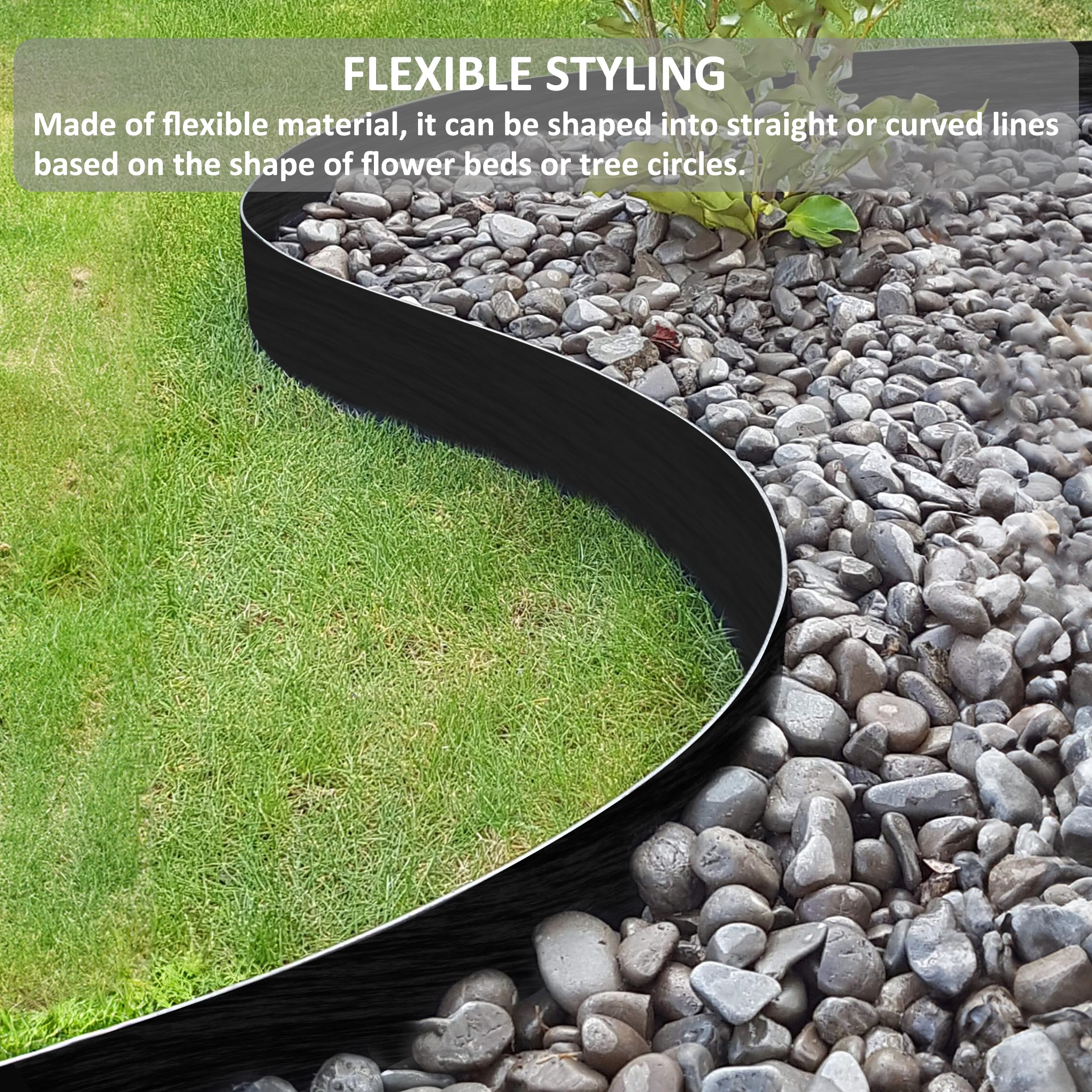 STN 4 in Tall Landscape Edging 66 FT No-Dig Garden Edging with 60 Spikes,Plastic Landscape Edging Border for Lawn Landscaping and Flower Beds (Black 66 FT x 4 in)