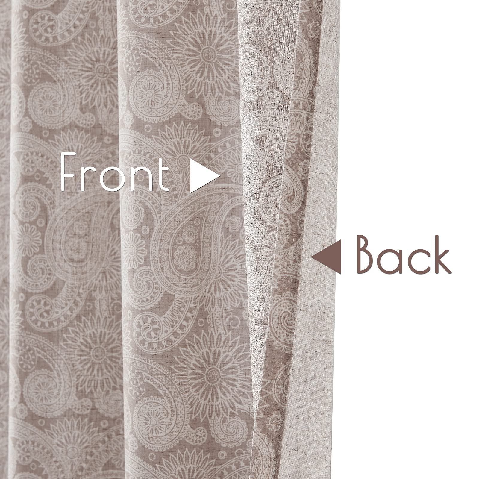 jinchan Tie Up Valance Flax Linen Textured Paisley Damask Printed Adjustable Tie-up Small Valances for Kitchen Living Room Windows Medallion Design 1 Panel Taupe on Beige 18 Inch Long