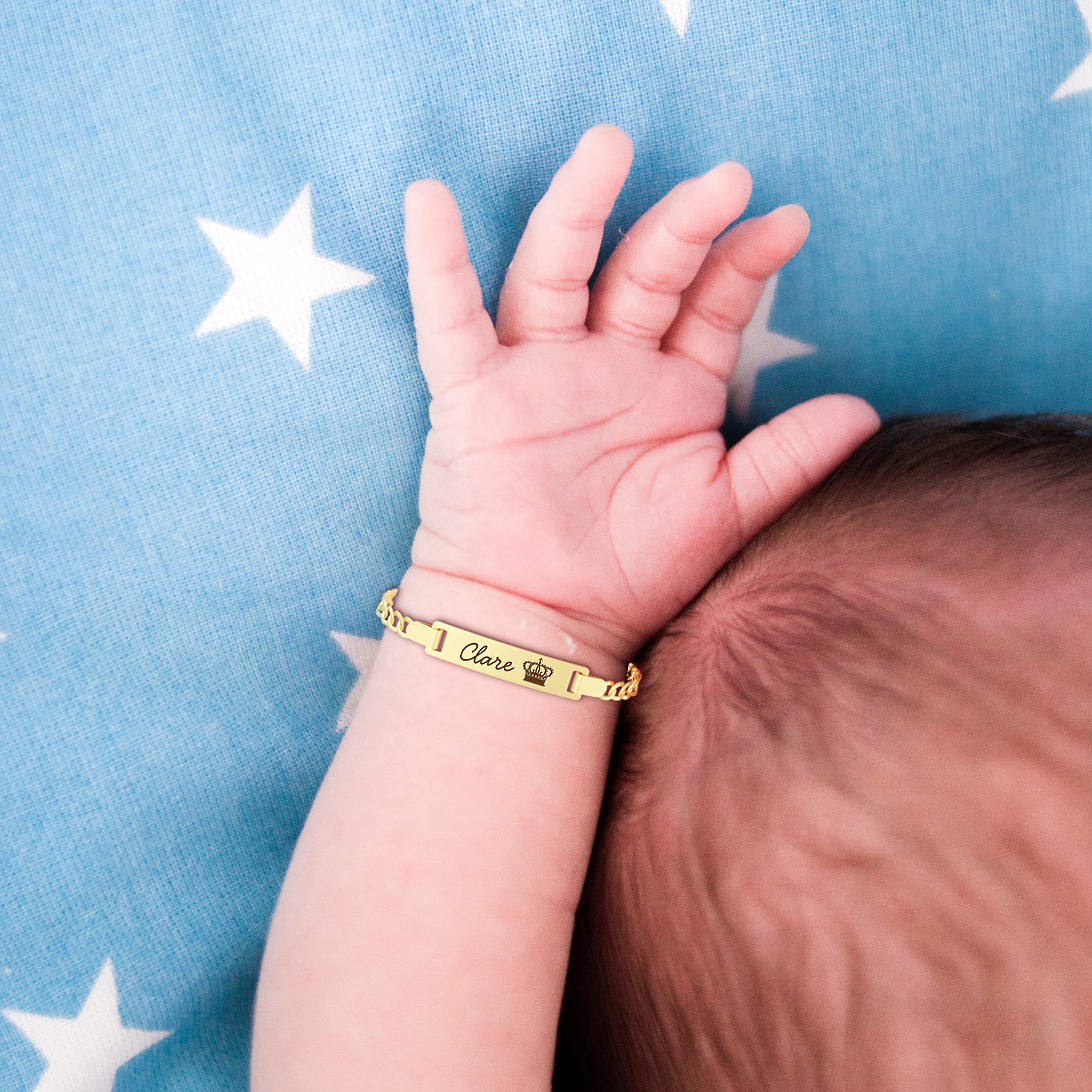 PUREFLY Personalized Baby Name Bracelets with Birthstone, 18k Gold Plated, Adjustable Length