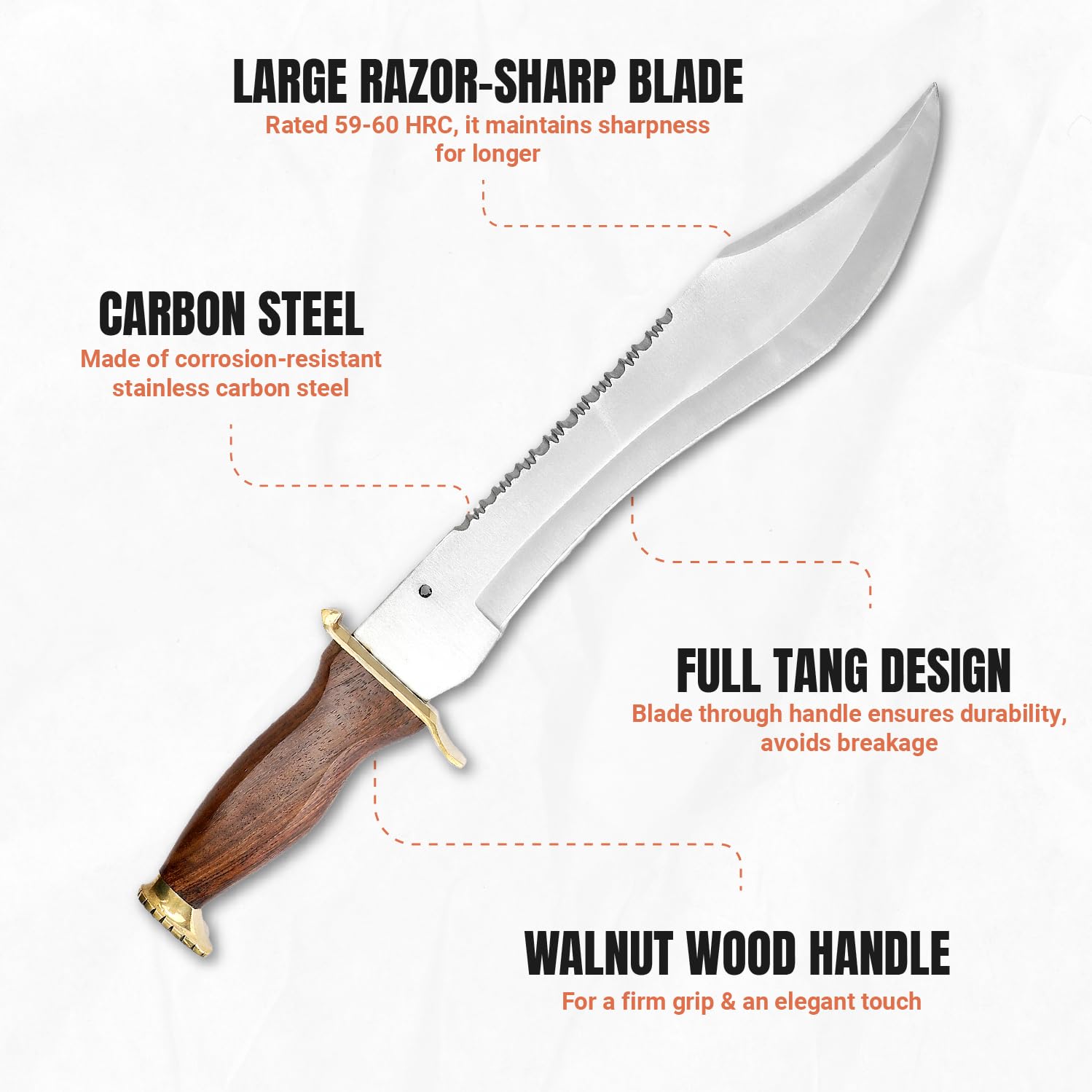 Hunting Knife - 12" Fixed Blade Hunting Knives with Sheath - Razor Sharp Fixed Blade Knife Crafted from Stainless Carbon Steel with Walnut Wood Handle - Handmade Survival Knife by Perking Knife