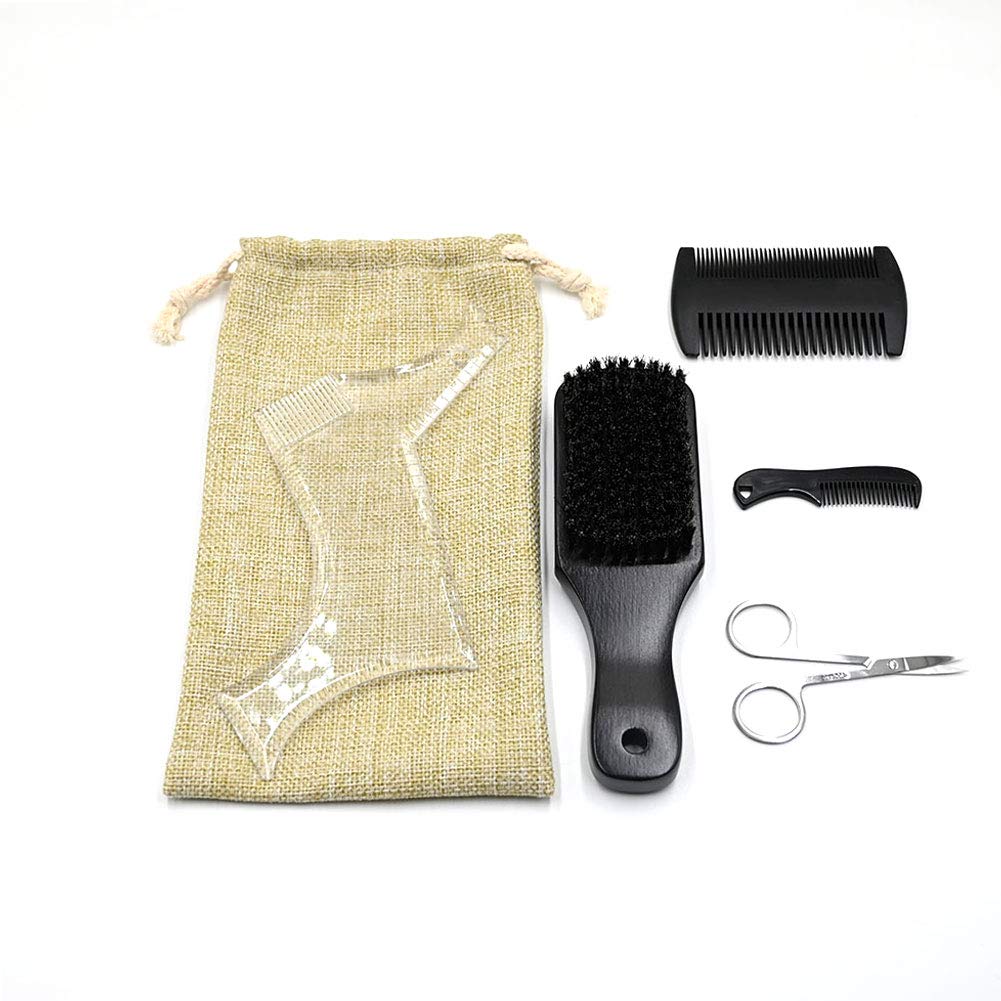 IGEA Beard Care Kit 6 in 1,Beard Brush, Comb, Beard Shaper, Scissors, Travel Bag, Works with Beard Razor Electric Trimmers