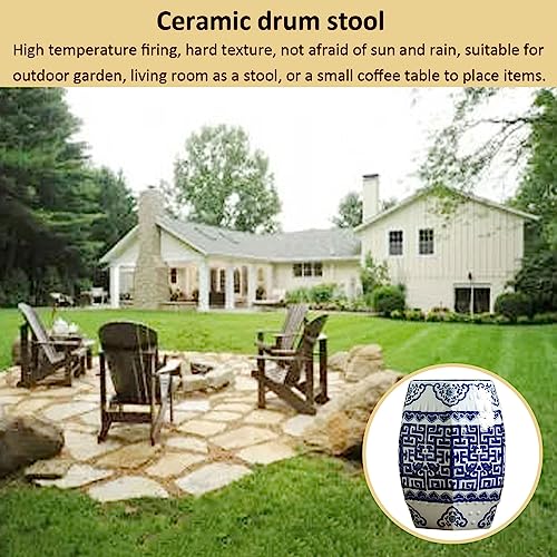 JADESA Decorative Ceramic Garden Stool, Glazed Hollow Celadon Shoe-Changing Stool Drum Stool, Suitable for Outdoor Garden, Living Room, Terrace, Etc.