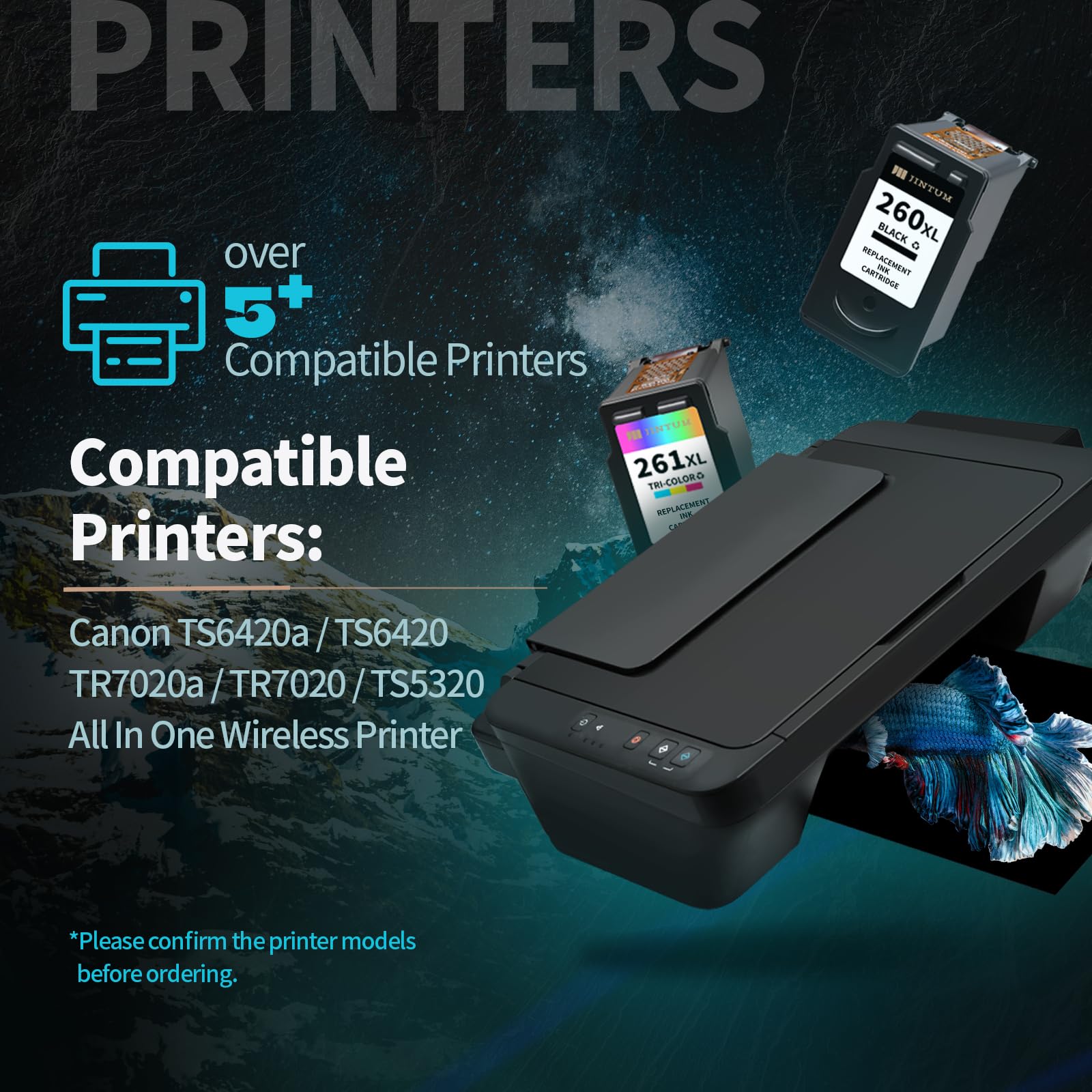 JINTUM Compatible Ink Cartridges Relacement for Canon 260 and 261 Ink Cartridge for TS6420a TS6420 TR7020a TR7020 TS5320 Printer Ink (1 Black, 1 Tri-Color)