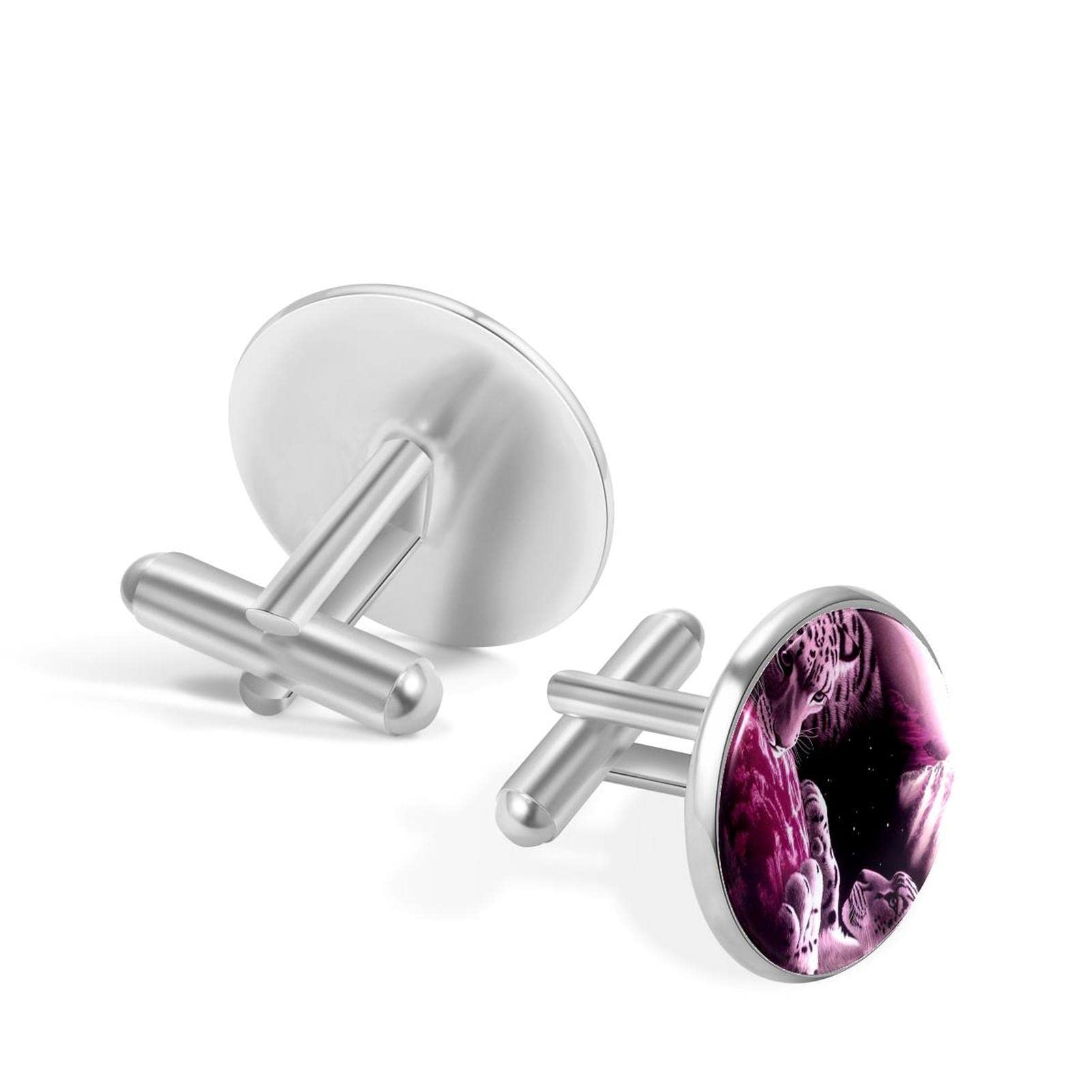 Purple Pink Black Leopard Pattern, Cufflinks and Studs Set for Tuxedo Shirts Business Wedding (Multiple Colors5)