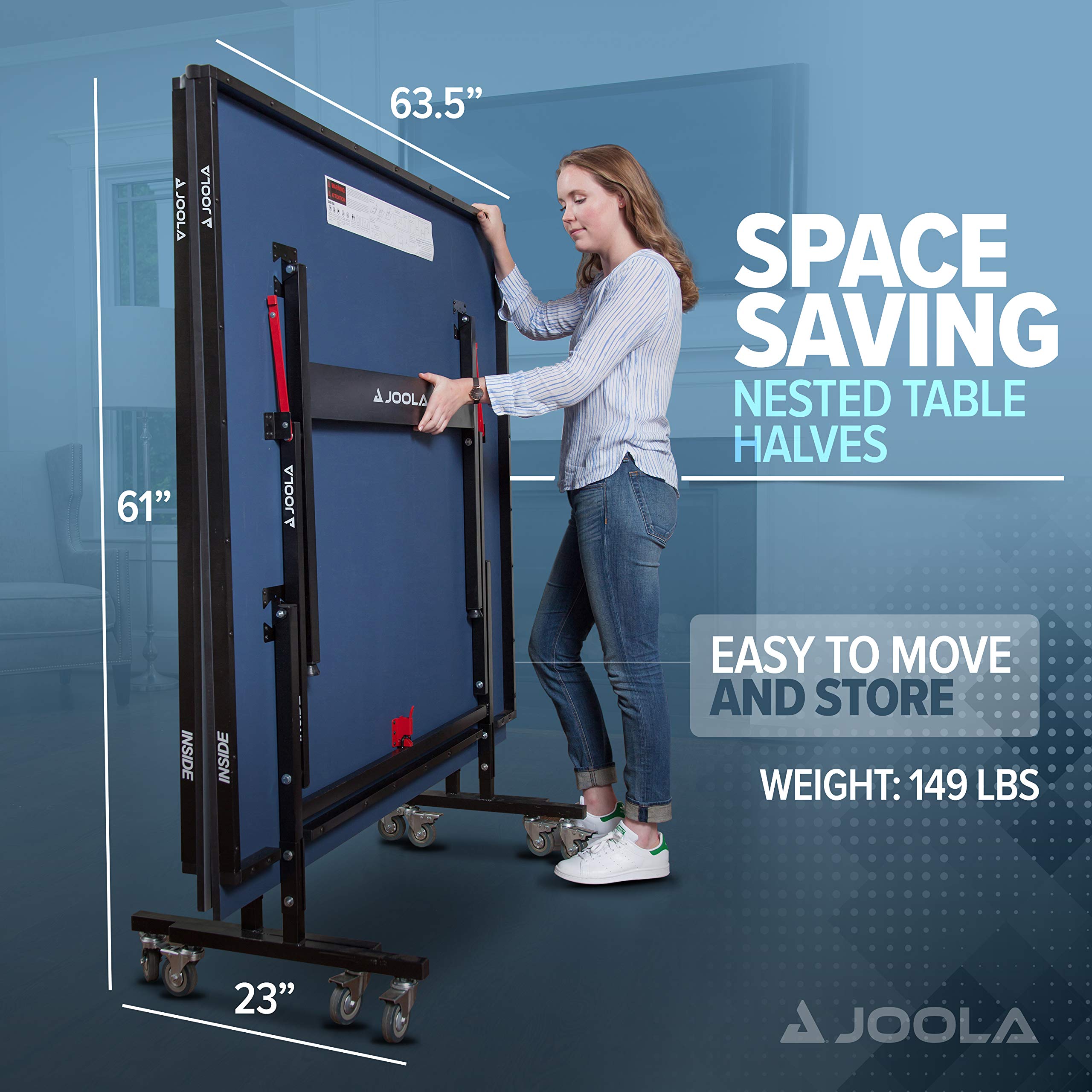 JOOLA Inside - Professional MDF Indoor Table Tennis Table with Quick Clamp Ping Pong Net and Post Set - 10 Minute Easy Assembly - Ping Pong Table with Single Player Playback Mode