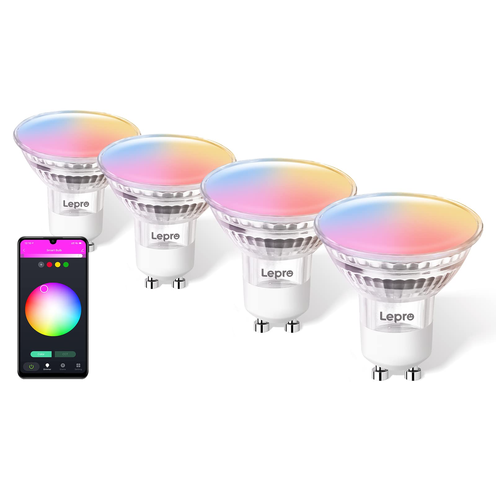 Lepro GU10 Smart Light Bulbs, RGB Color Changing LED Bulb, Compatible with Alexa & Google Assistant, Dimmable with App, 50W Equivalent Track Light Bulb, No Hub Required, 2.4G WiFi Only, Pack of 4