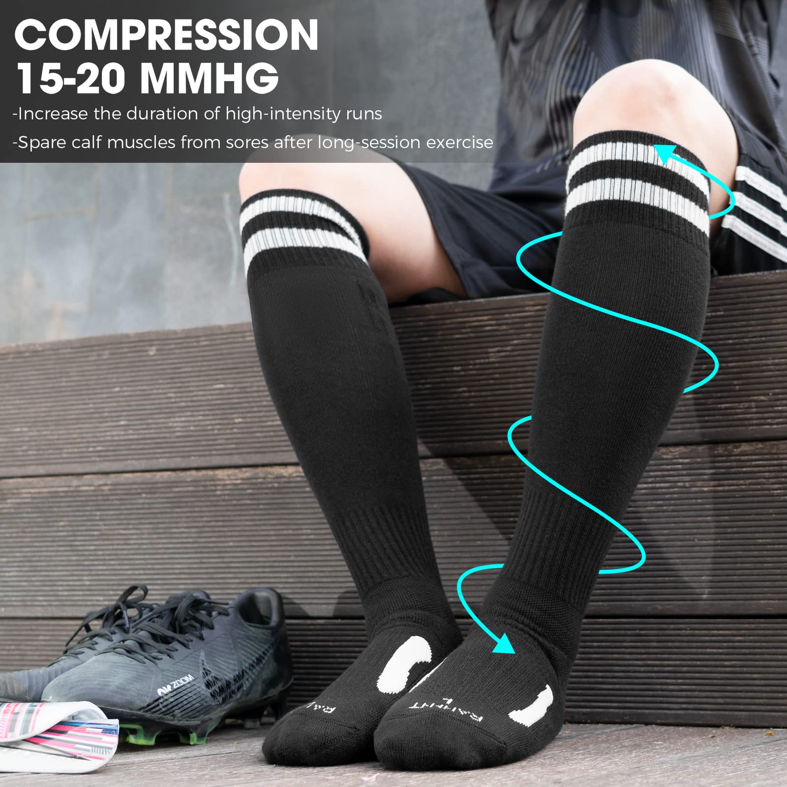 Rahhint Soccer Socks (1/2/4 Pack) Anti Slip Grip Socks Multi-Sport Compression Knee High Crew Socks for Adult&Children