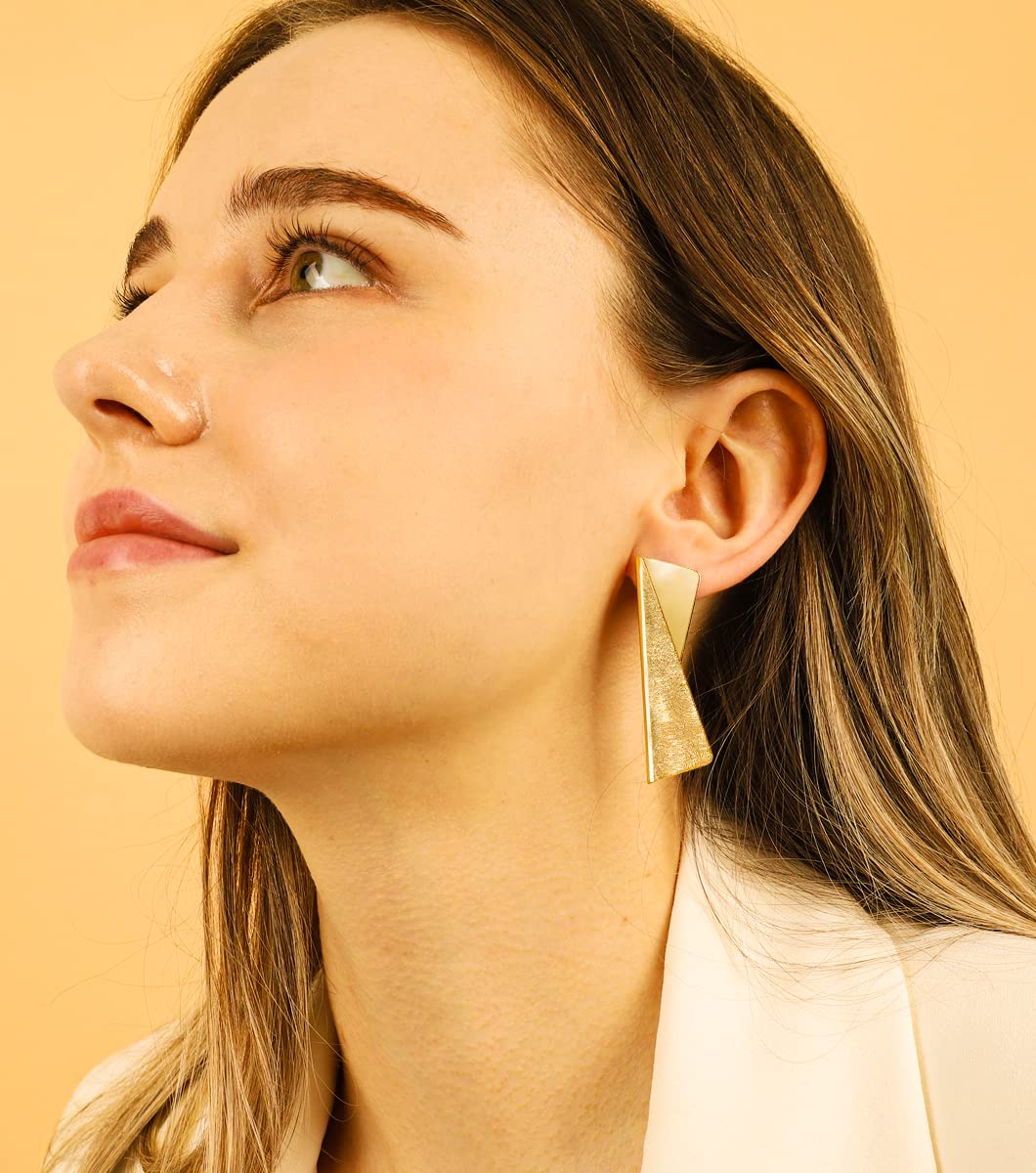 OZEL - Teardrop Dangle Earrings Brushed Finished Earrings - 14k Yellow White Gold Plated High Polished Statement Jewelry Gift for Women – Geometry Shape (G302227)