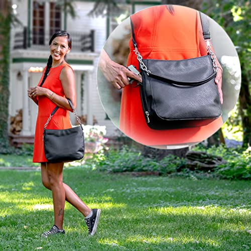 Lady Conceal Ashley Chain Locking Concealed Carry Gun Hobo - Women's Concealed Carry Purse - Holstered Crossbody Handbag
