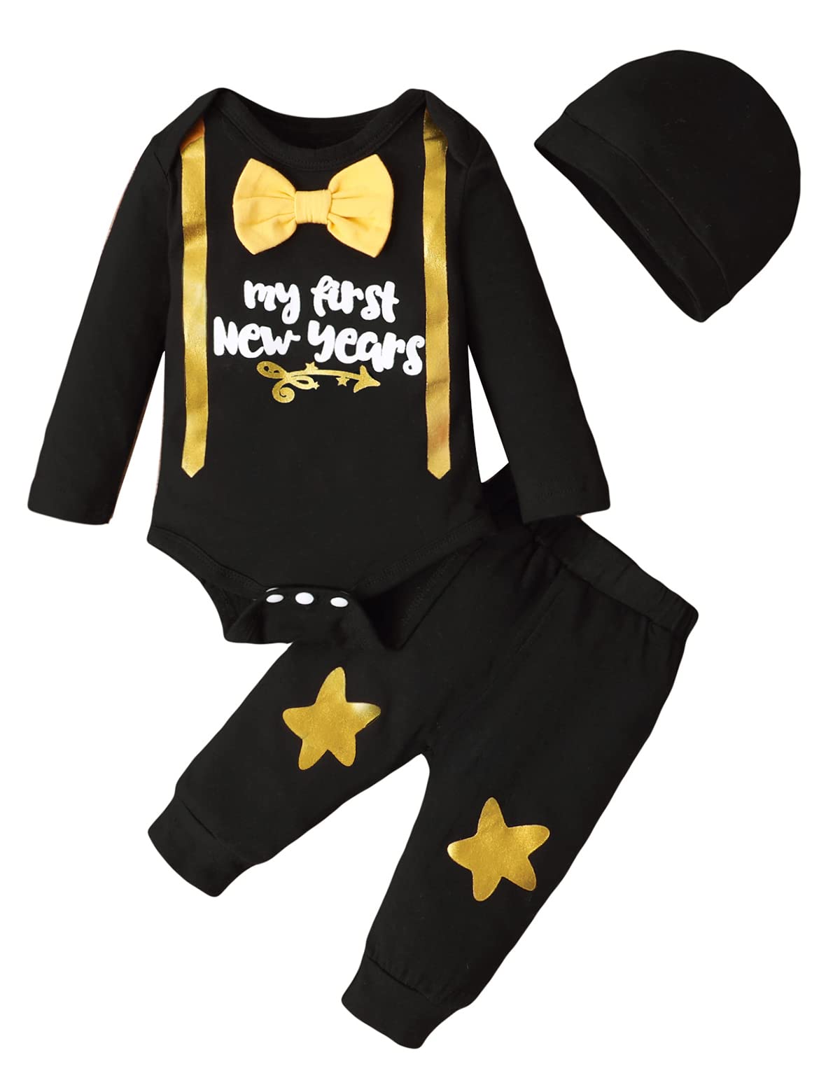 MoryGooder Baby Boy My First New Year Outfit Boy Happy New Years Outfit (Black,3-6 Months)