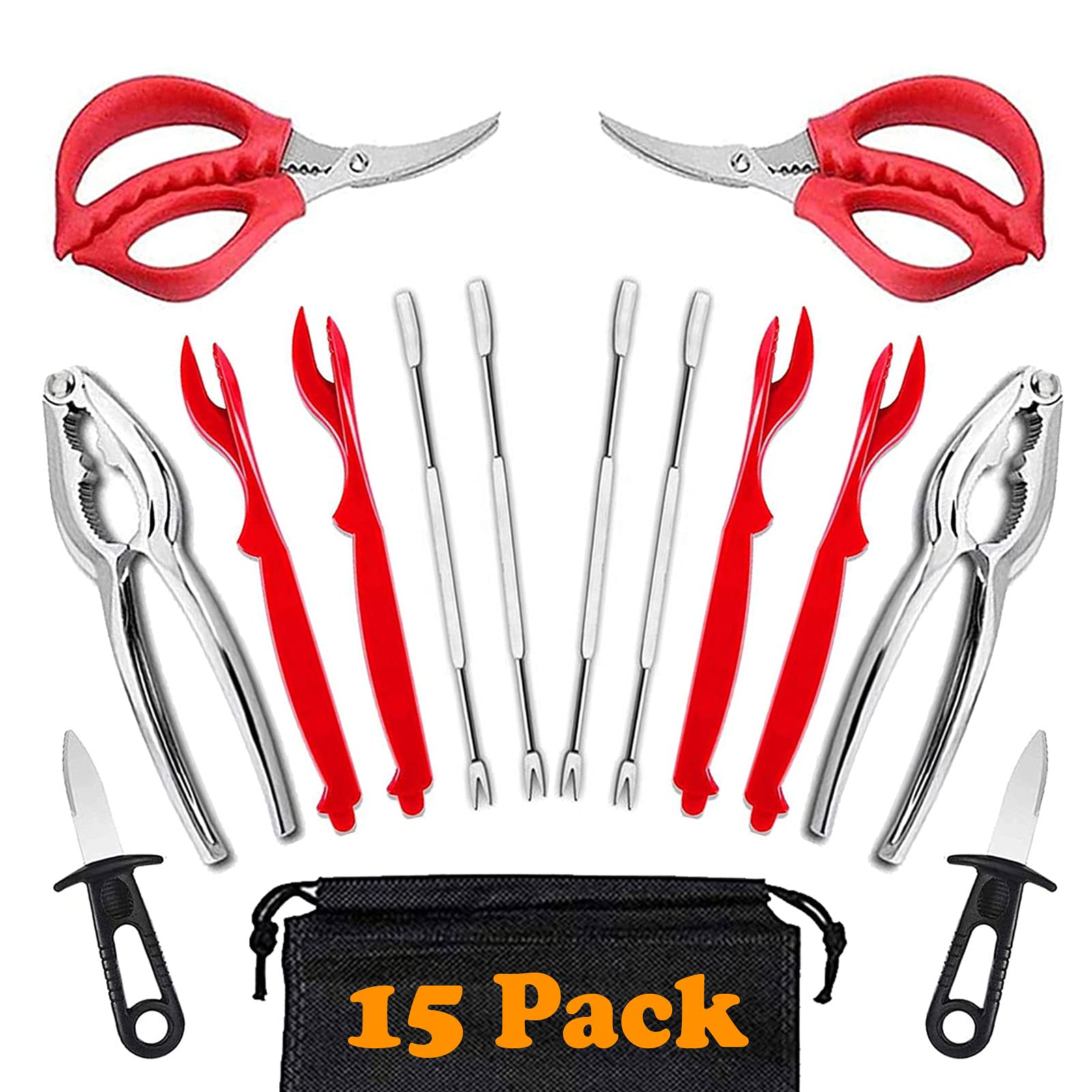K-Musculo Lobster Crackers and Picks Set, Seafood Tools Set Crab Leg Crackers and Tools Including 2 Clam Knife, 4 Crab Crackers, 2 Lobster Shellers,4 Forks and 2 Crab Scissors