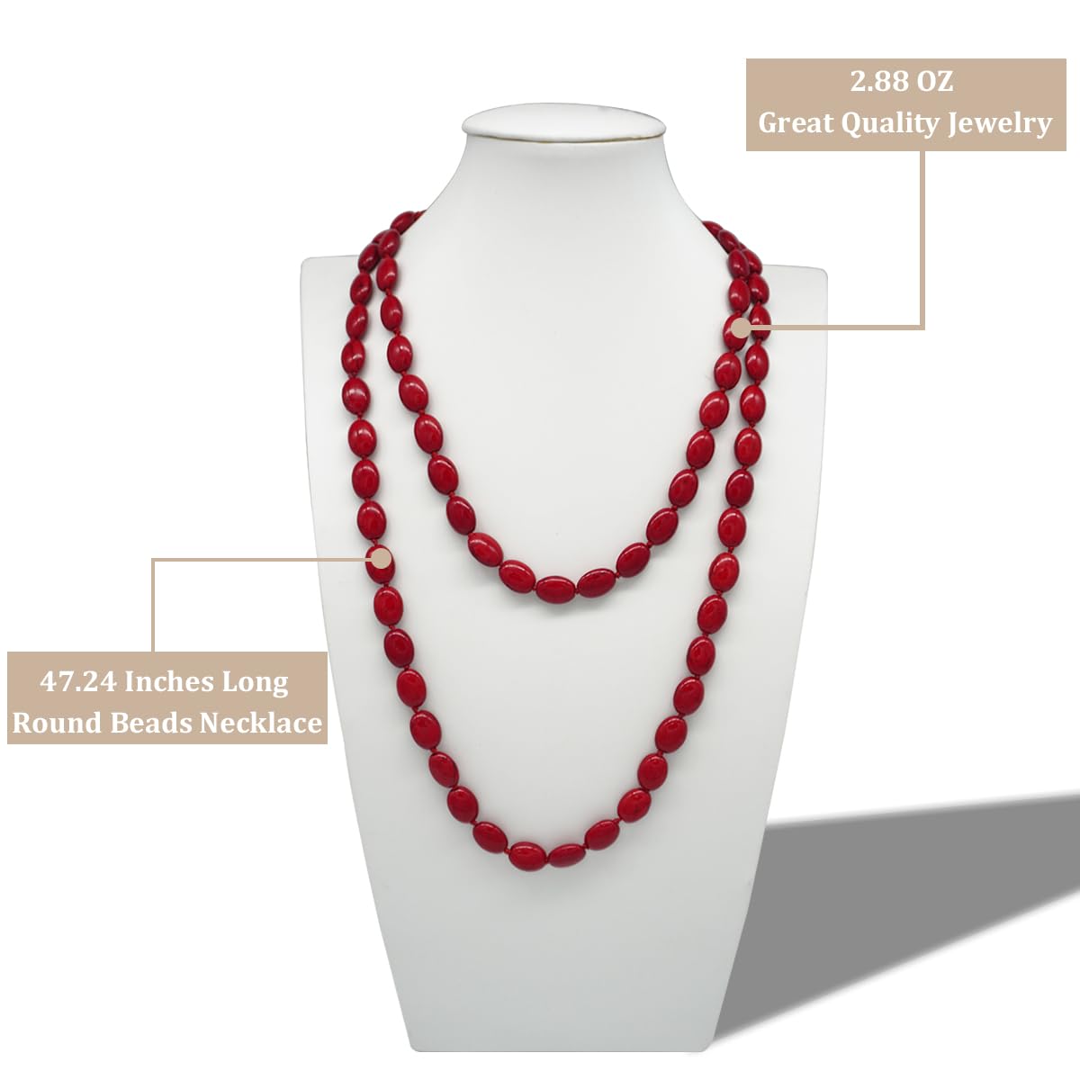 Jane Stone Funky Oval Shape Necklace Turquoise Double Strand Layers Cluster Necklace Pendant Bib Jewelry (Red)