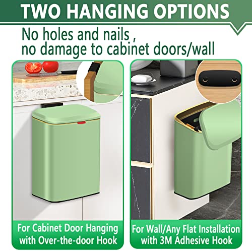 WAYCOM 2.1 Gal Compost Bin Kitchen for Counter Top or Under Sink,Compost Bin Stainless Steel Hanging Compost Bin with Lid for Cupboard/Bathroom/Bedroom/Office,Indoor Compost Bucket