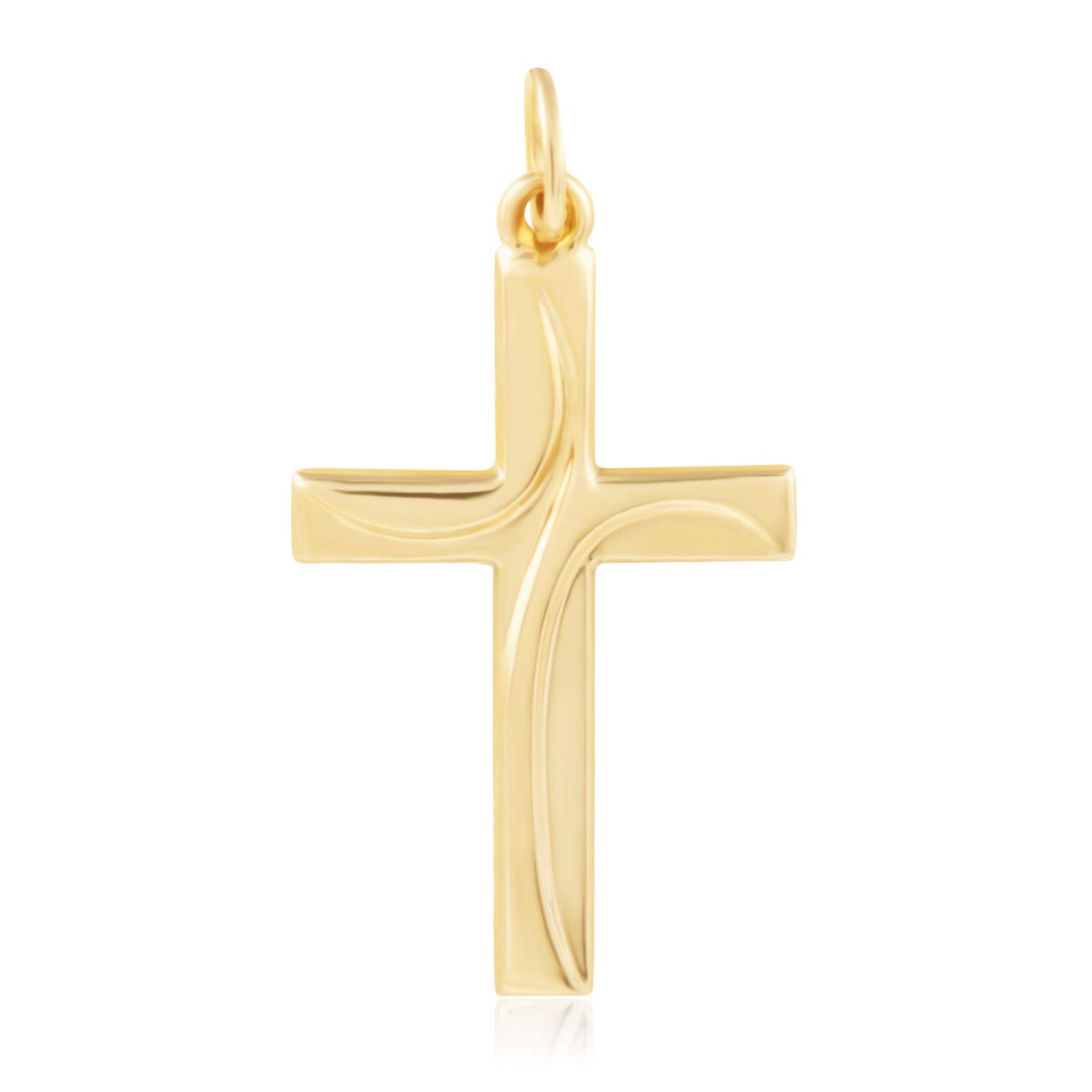 JULIETTE COLLECTION 14K Yellow Gold Embossed Swirl Cross Religious Pendant/Charm for Men and Women