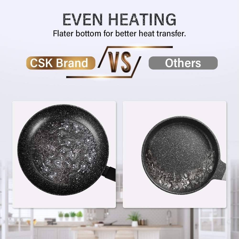 KOCH SYSTEME CS 8''+11'' Nonstick Aluminum Frying Pan Set with Lids, Non-toxic Granite Stone Coating, Easy Cleanup, All Stoves Available, Ideal for Cooking