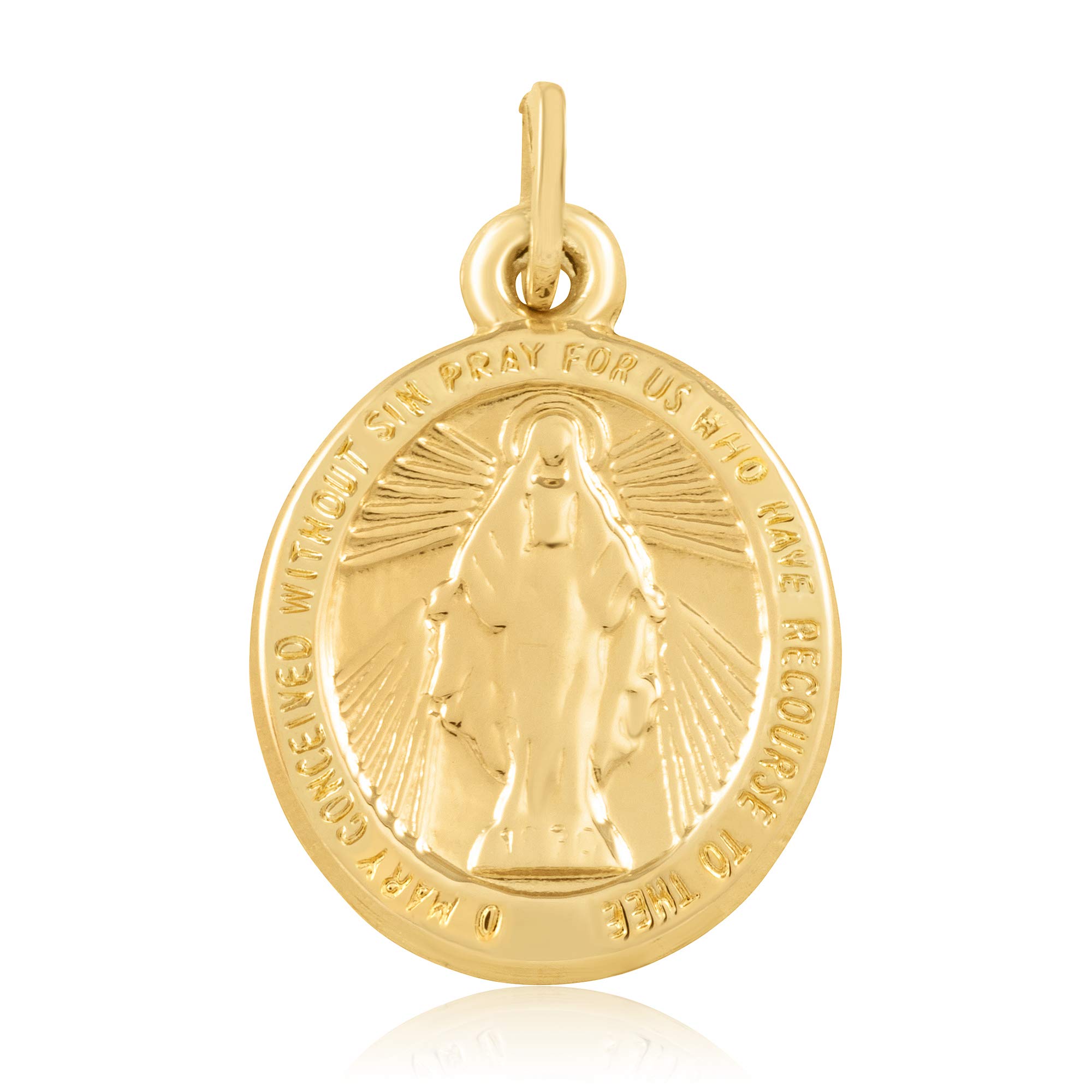 JULIETTE COLLECTION 14K Yellow Gold Oval Disc “St Christopher Protect Us” Religious Pendant/Charm for Men and Women