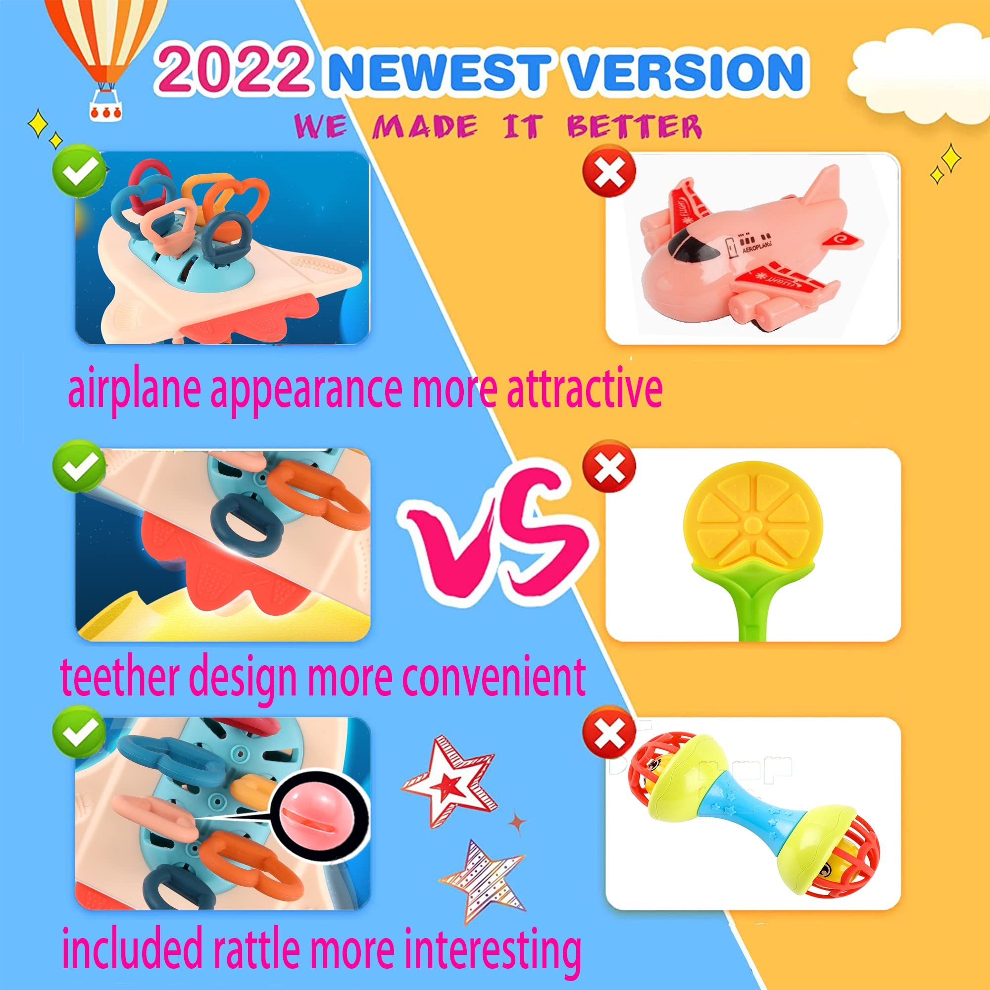 Silicone Pull String Interactive Toy, New 3-in-1 Teething Teether, Rattles ,Silicone Toys, Hidden Surprise Toys for Kids,Toys for Boys/Girls/Toddlers/Baby Age 18 M+