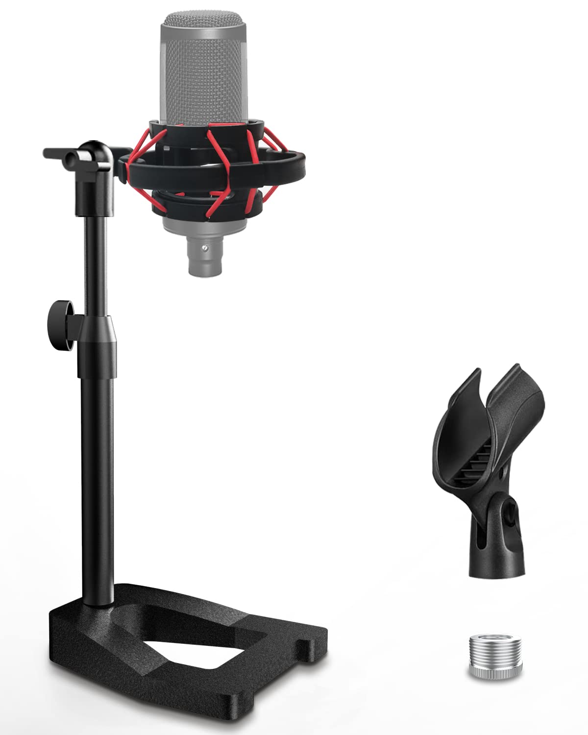 Mictop Desktop Microphone Stand, Mic Stand with Mic Clip Holder Weighted Base Shock Mount 3/8" and 5/8" Adapter Adjustable Height for AT2020, Blue Yeti, Snowball, Samson Q2U, Shure SM58, ATR2100x etc.