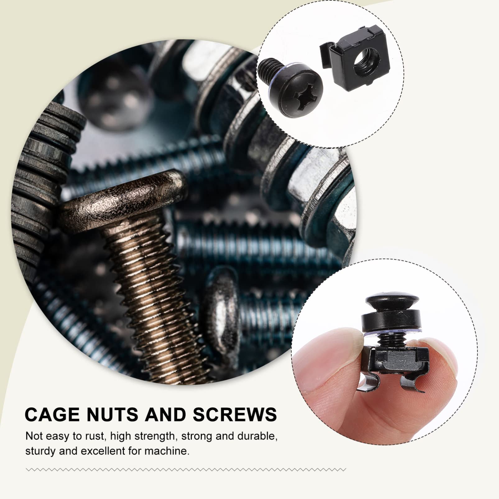 Server Rack Tools 50 Sets Cage Nuts and Screws Screws and Washers for Rack Mount Server Cabinet Rack Mount Server Shelves Black Tool Square Tool