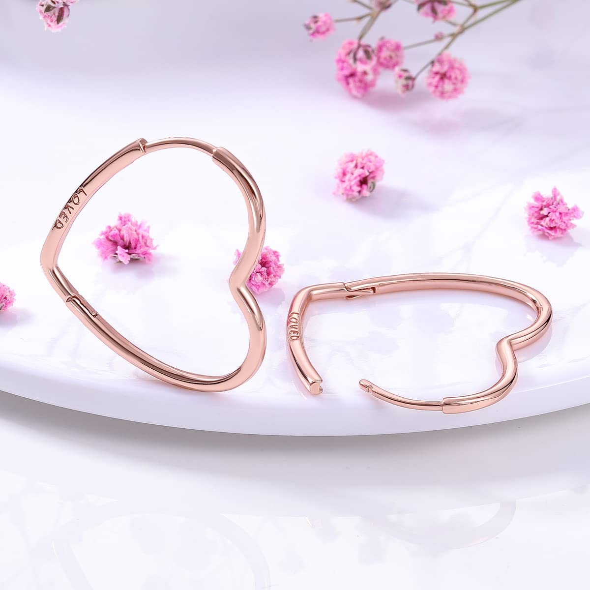 NARMO Silver Hoops Asymmetrical Heart Earrings for Women Gold Cubic Zirconia Hypoallergenic Earrings (PTE008)