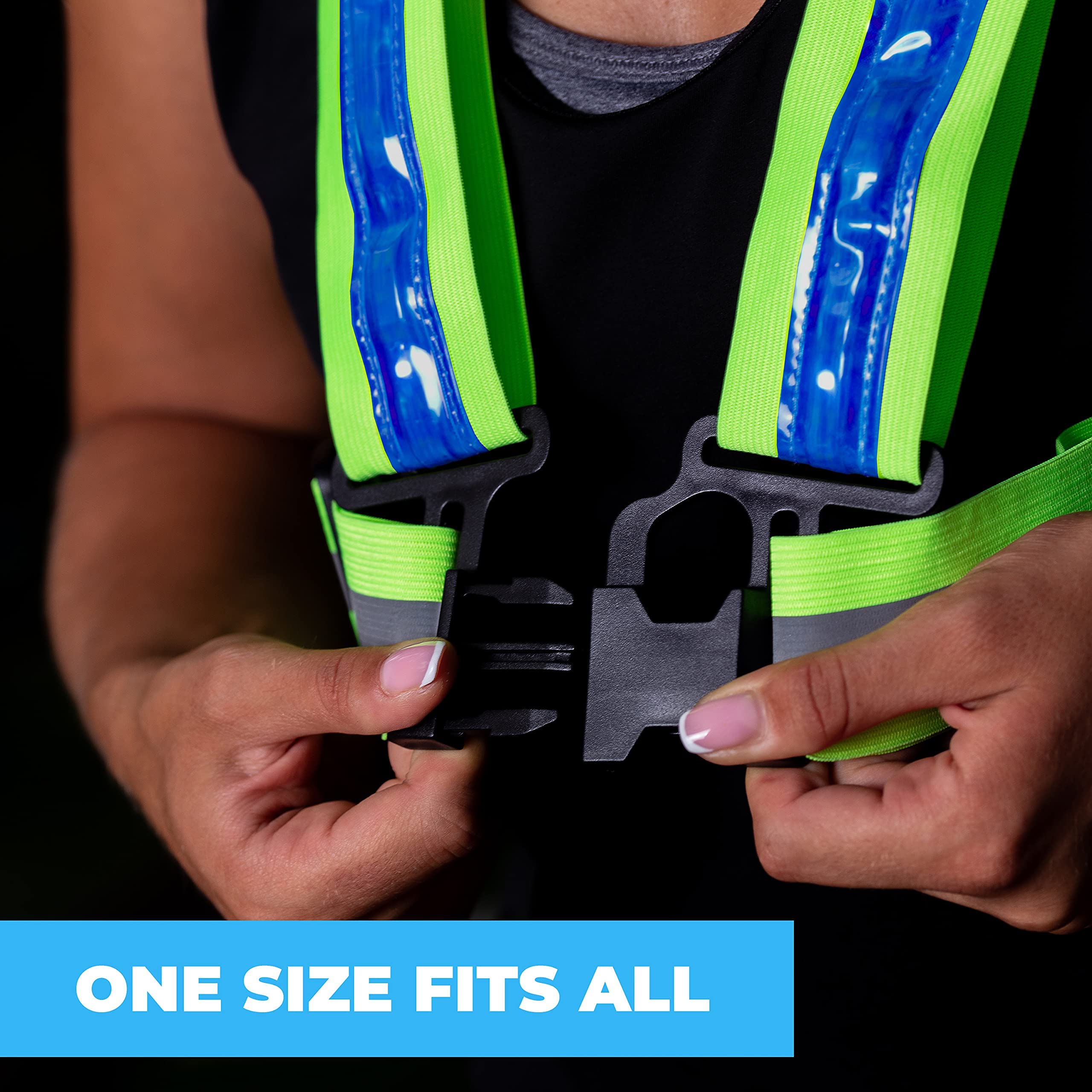 LED Reflective Vest for Running or Cycling USB Rechargeable, High Visibility Safety Vest for Construction, Running Lights for Runners, Motorcycle Vest, Adjustable Reflective Running Gear (Neon Green)