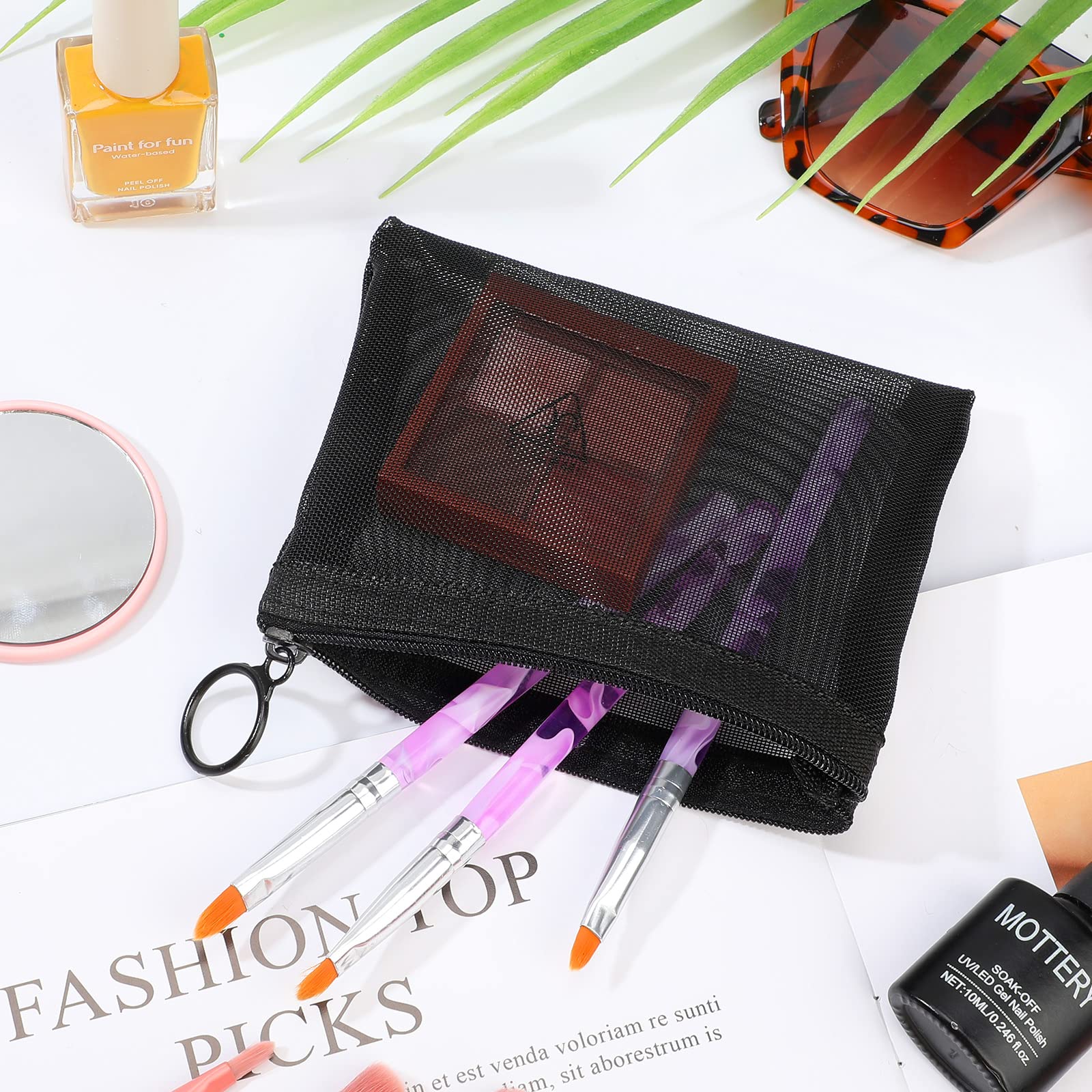 Jexine 60 Pcs Small Zipper Pouch Bulk Nylon Mini Mesh Pouches Multipurpose Coin Purse Pouch Zippered Mesh Cosmetic Bag Portable Storage Makeup Bags for Travel Supplies (Black)