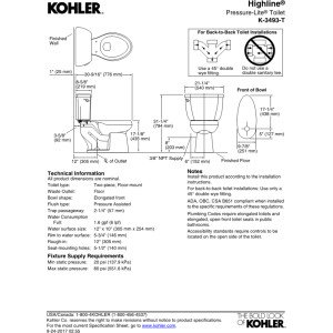 Kohler K-3493-T-0 Highline Two Piece Toilet, White