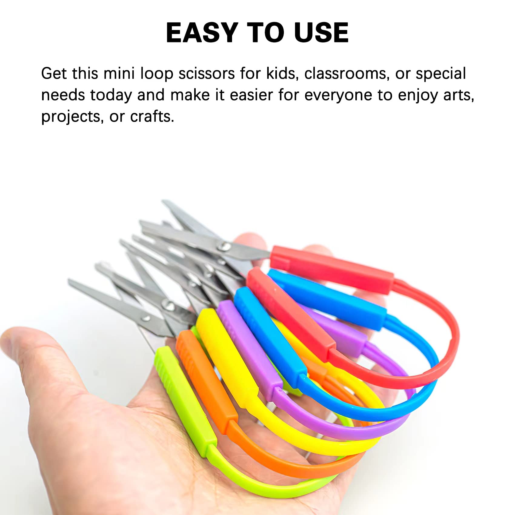Loop Scissors for Kid, Colorful Looped Scissor, Adaptive Design, Easy-Open Squeeze Handles (5.5 inch, 2 PCS (Purple))