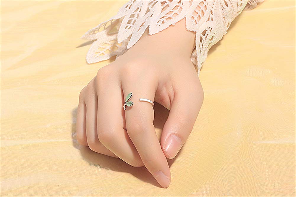 kogl Cat's eye leaf style Ring Japanese and Korean Style Adjustable Ring Wear on Any Finger Longing for Advocating simple and nature (Green)
