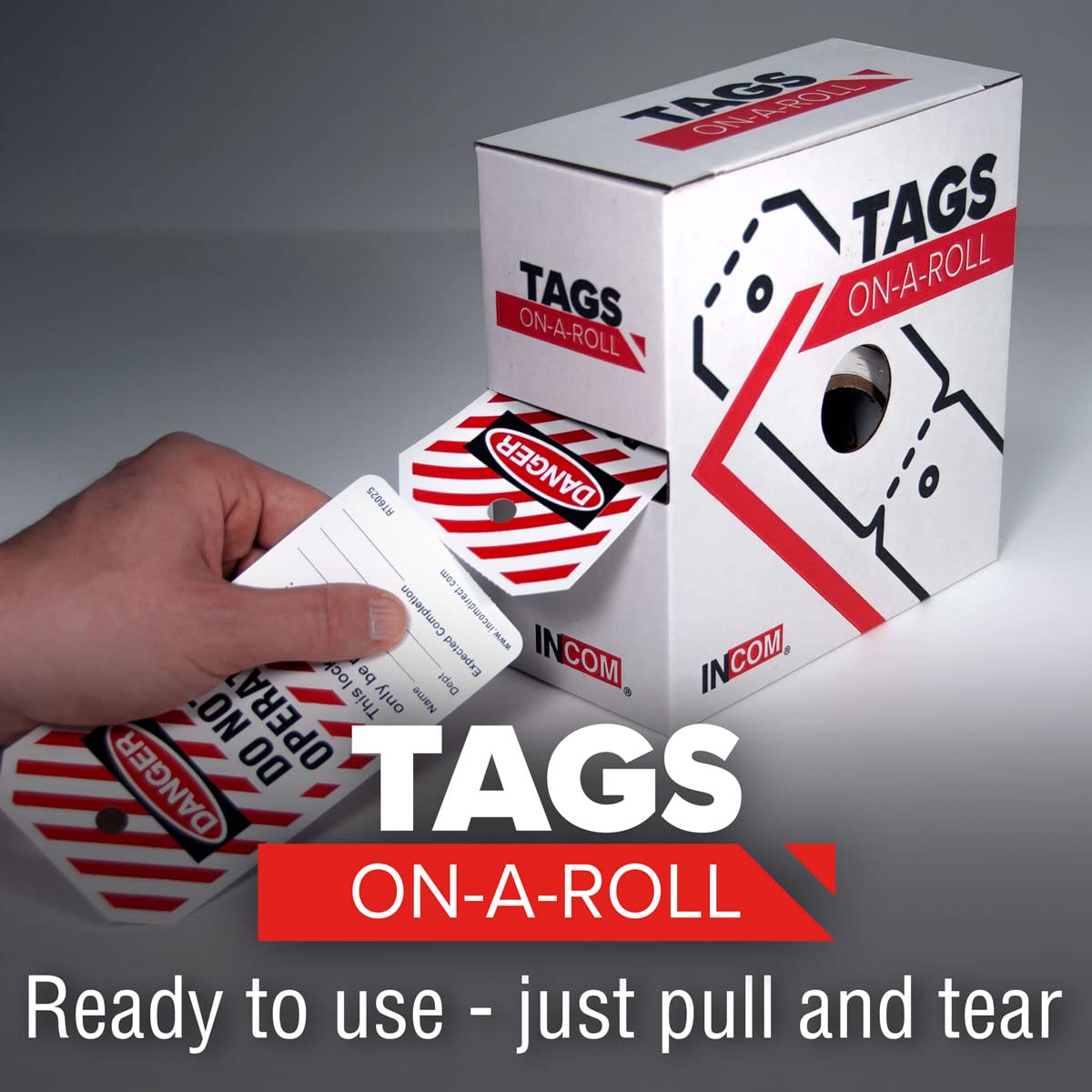Lockout Tags On A Roll, Danger - Blank | Heavy-Duty Duraply Stock | Waterproof and Tear-Resistant | Red/Black On White | 6.25 Inches X 3 Inches X 10 Mil Thickness (RT1112) (250)