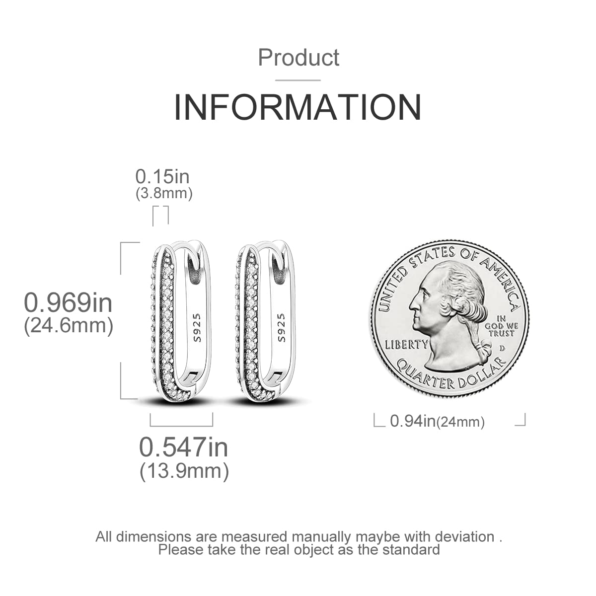NARMO 925 Sterling Silver Earrings U Shaped Hoop Earrings for Women Cubic Zirconia Silver Hoops Hypoallergenic Earrings