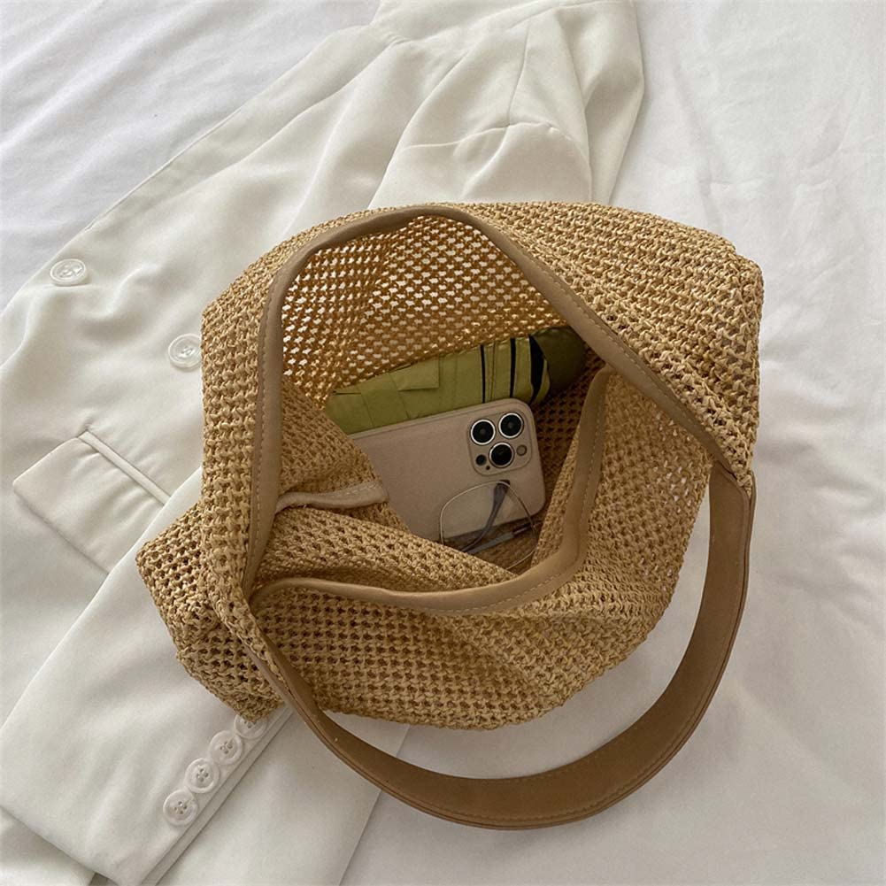 milochic Straw Bag for Women Summer Beach Bag Soft Rattern Woven Tote Bag Large Straw Shoulder Bag for Vacation Casual