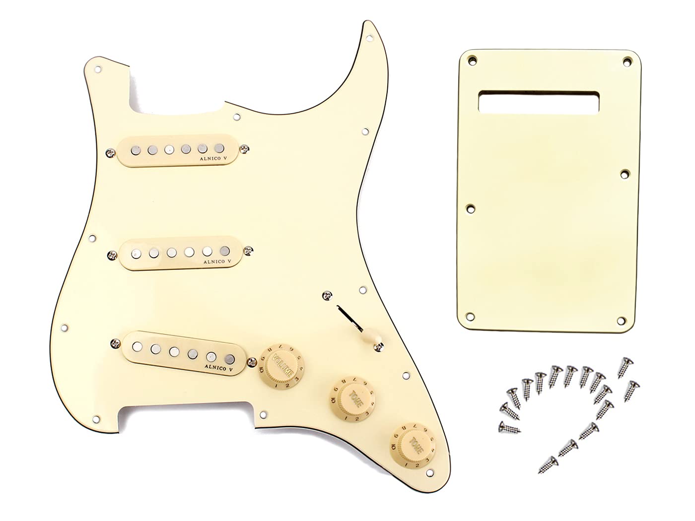LAMSAM Prewired 6 String Electric Guitar Pickguard Loaded Modern Tone Single Coil Pickups, Pick Guards Wired Alnico 5 SSS Pickup Set Volume Tone Pots 5-way Switch, Backplate Included, Cream