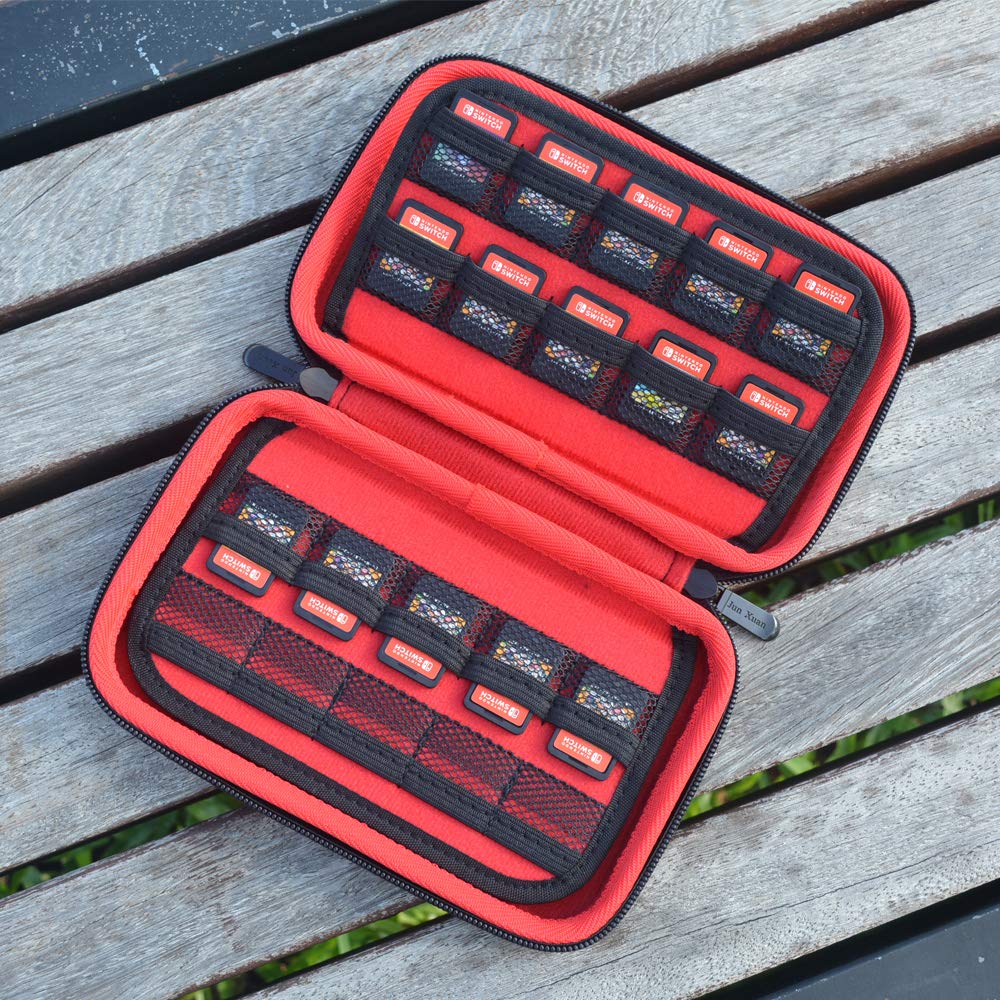 Jun Xuan Hard Game Card Holder Storage Case for Nintendo Switch Games, Switch Game Holders or PS Vita or SD Memory Card Case (Black/Red)