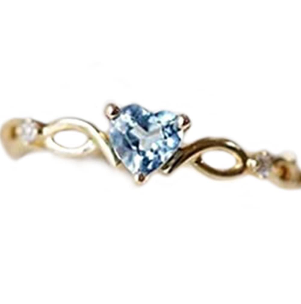 Koguxuix 14k Gold Sea Blue Topaz Love Heart CZ Crystal Diamond Ring Women Anniversary Engagement Wedding Gemstone Ring (8)