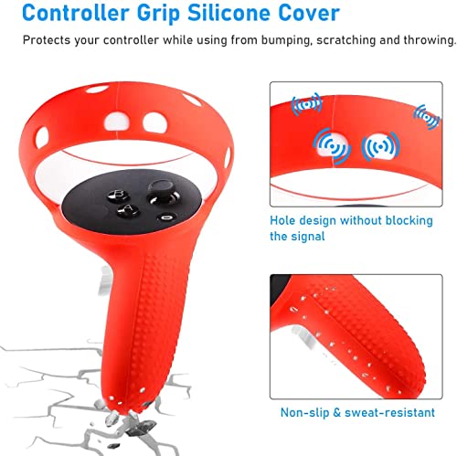 Oculus Quest 2 Accessories Bundle, Silicone Face Cover Pad for Oculus Quest 2 with 1 Silicone VR Face Cover Replace + 1 Lens Protective Cover + 2 Touch Controller Grip Covers Set (Red)