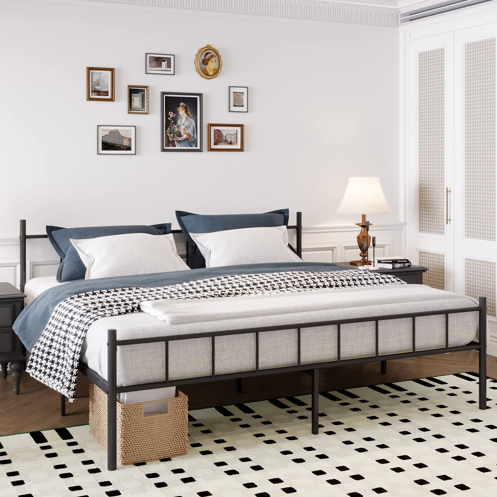 zunatu Metal Bed Frame Platform with Headboard & Footboard Heavy Duty Sturdy Foundation Storage Space Squeak Resistant Easy Assembly,NO Box Spring Needed,King