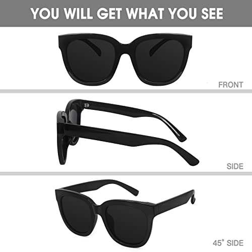LVIOE Classic Polarized Square Sunglasses for Women Men, Vintage Big Thick Chunky Frame UV400 Shade