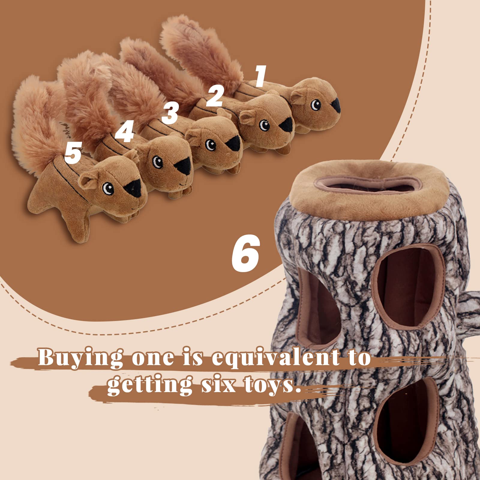 Laifug Hidden Squirrel Plush Dog Toy, Interactive Squeaky Dog Toy Hide and Seek, XL