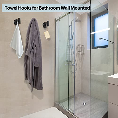 Kruodop Towel Hooks for Bathroom,4 Packs Wall Mount Towel Holder,Black Matte Wall Robe Hook,Stainless Steel Heavy Duty Door Hanger Towel Hook for Kitchen, Bedroom,Hotel,Pool,Coats and Keys