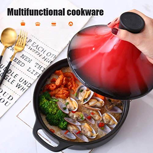 MYYINGBIN Tagine Cooking Pot with Lid Hand Painted Ceramic Casserole Stew Pot Healthy Cookware with Handle, Red