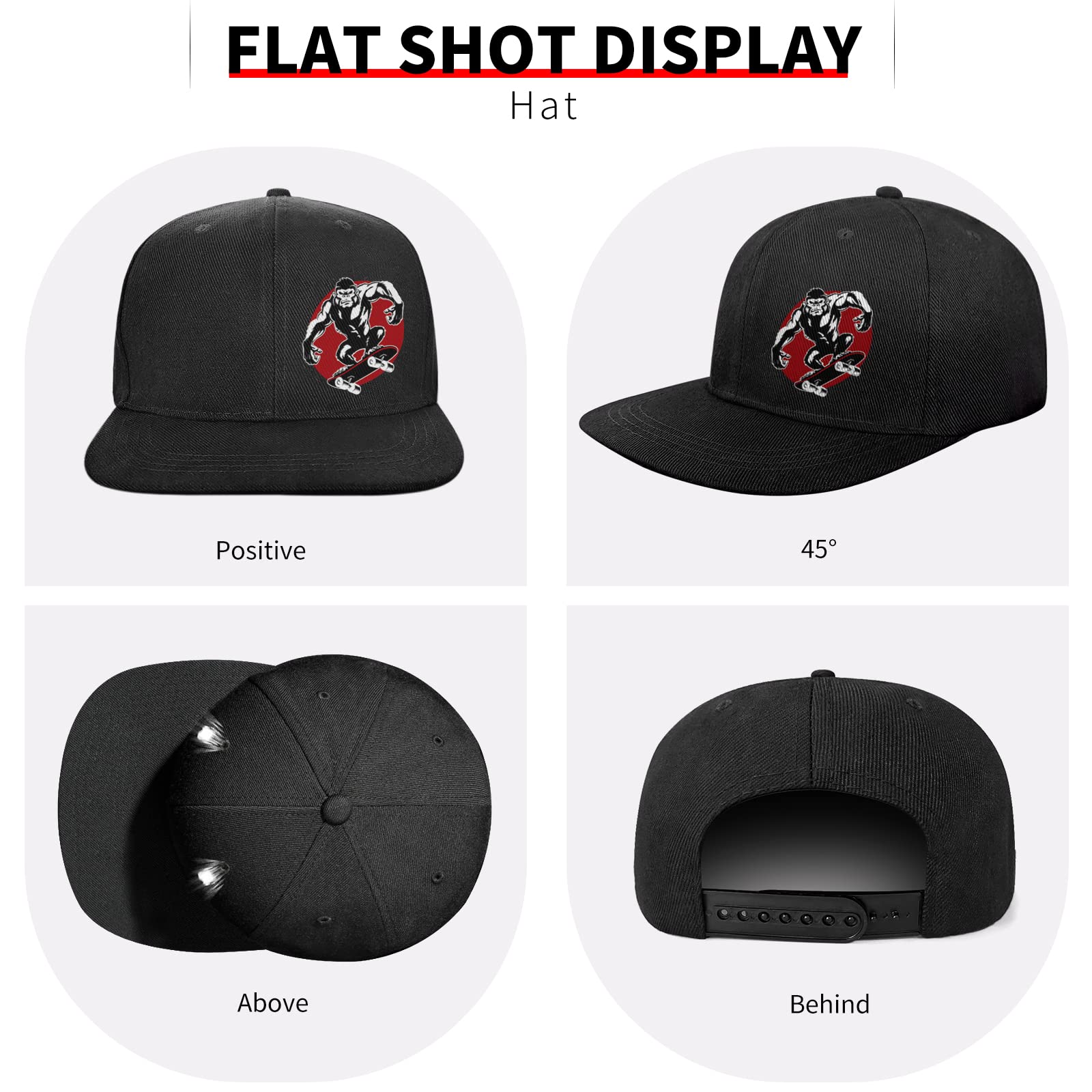 Negi Classic Flat Bill Hats for Men Wome, Black Snapback Hats for Men Flat Bill Mens Hats Snap Backpack Snapback Extender Fitted Hats Mens Snapback Hats