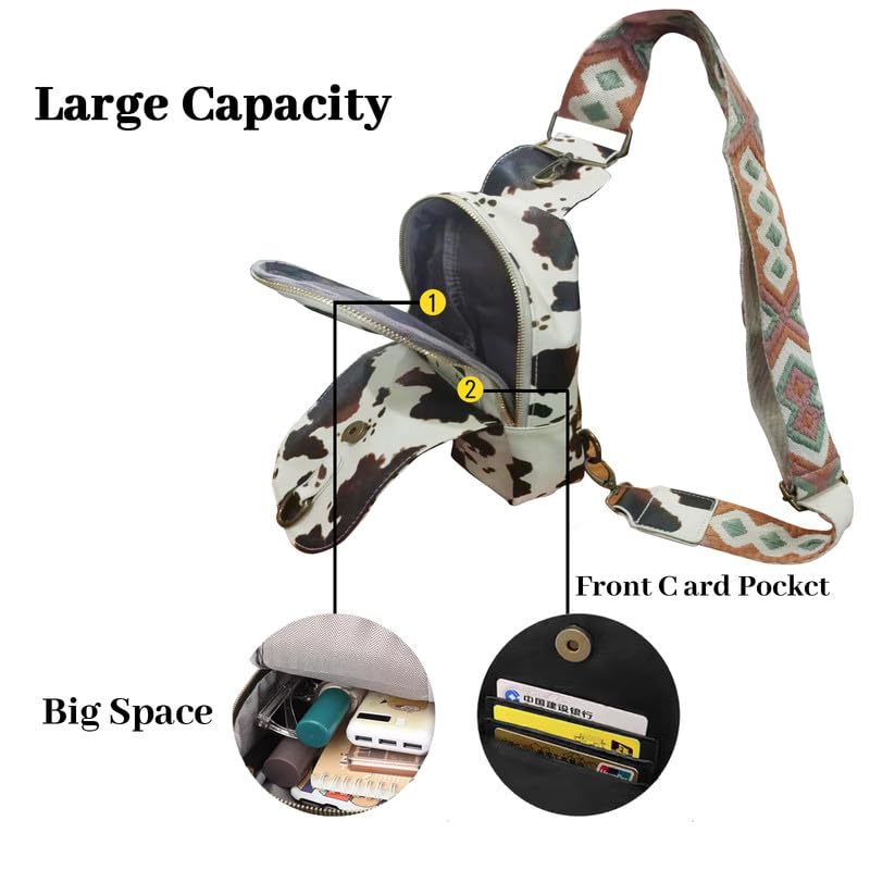 WeoTca Sling Bag for Women Crossbody Bags Multipurpose Chest Bags PU Leather Satchel(Cow pattern