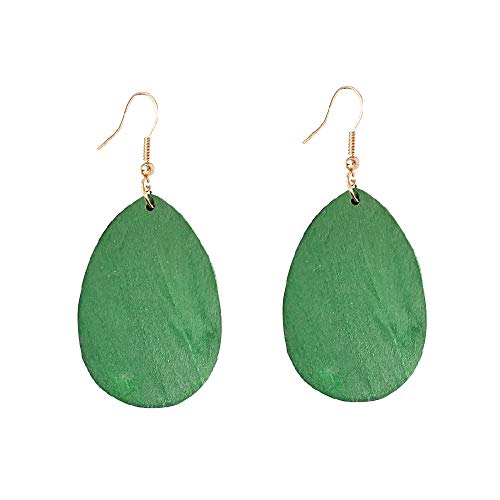 KaFu Dangle Natural Wood Teardrop Geometric Circle Earrings Stainless Steel Stud Bohemia Retro Earrings for Women (Olive)