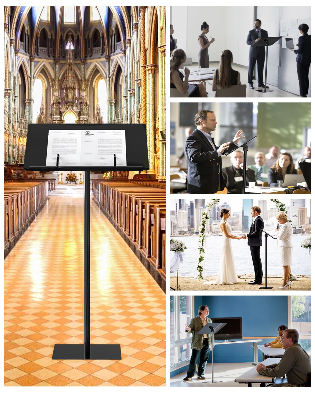 KSacry Acrylic Podium Stand, 42.3" H Black Angle Adjustable Acrylic Podiums for Church,Modern Lecterns & Pulpits for Classroom, Concert, Church, Speech, Easy Assembly, Metal Base, Black
