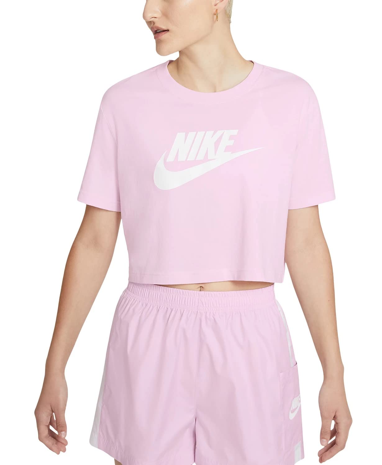 Nike Sportswear Women's Cropped T-Shirt (as1, Alpha, m, Regular, Regular, Regal Pink/White, Medium)