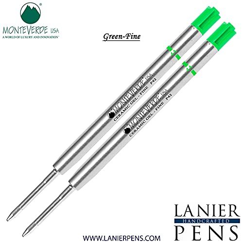 Lanier Combo Pack - 2 Pack - Monteverde® Capless Ceramic Gel™ P42 Ink Refill Compatible with Most Parker® Style Ballpoint Pens - Green (Fine Tip 0.6mm)